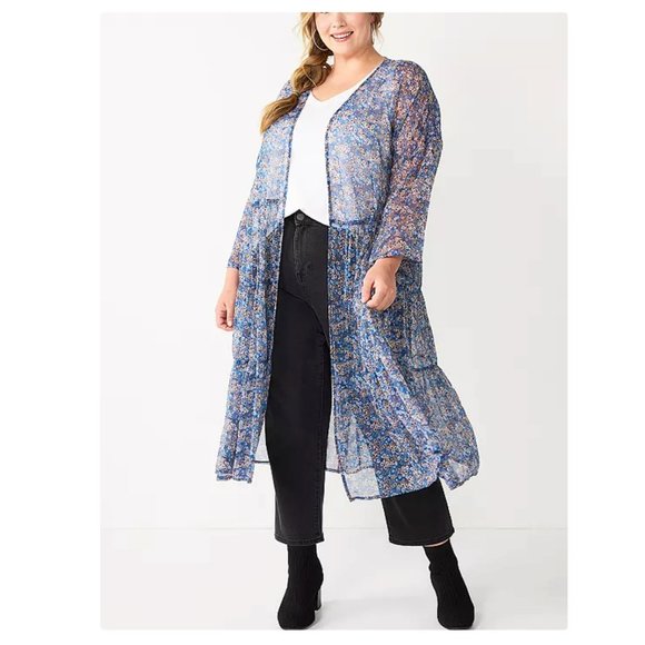 Sonoma | Tops | Plus Size Sonoma Ruffled Tiered Floral Duster Cardigan ...